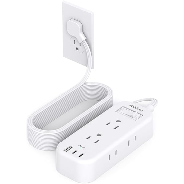 Extension Cord 15 ft - Power Strip Surge Protector, Flat Plug with 6 AC ...