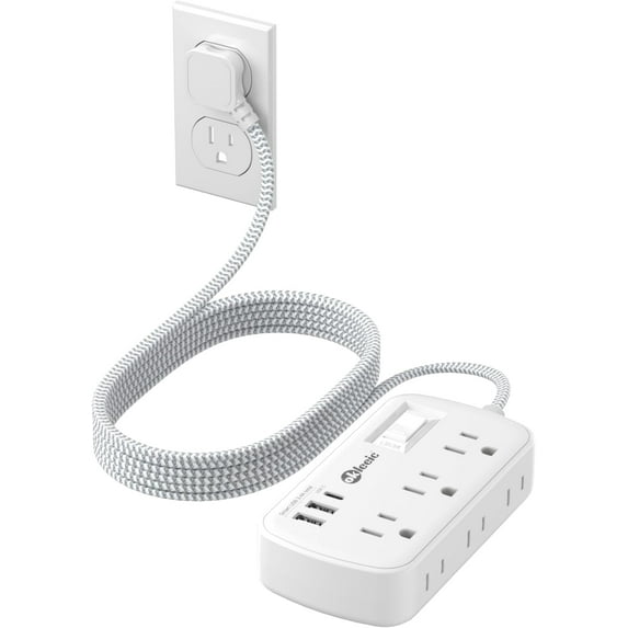Extension Cord 15 ft - Surge Protector Power Strip Flat Plug with 6 ...