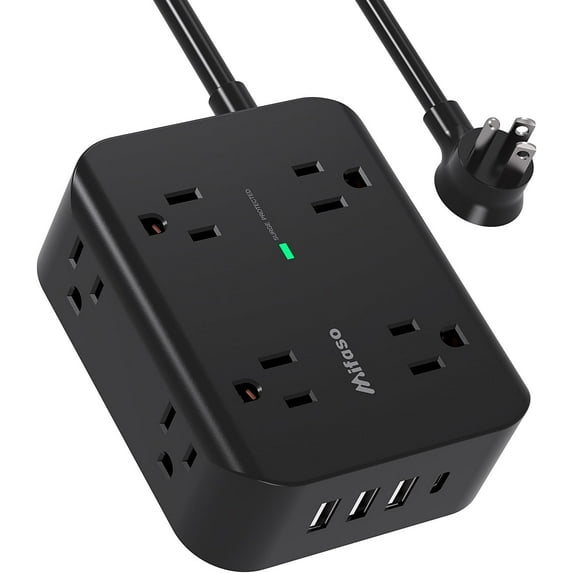 Extension Cord 15FT - 8 Outlets Power Strip Surge Protector with Ports ...