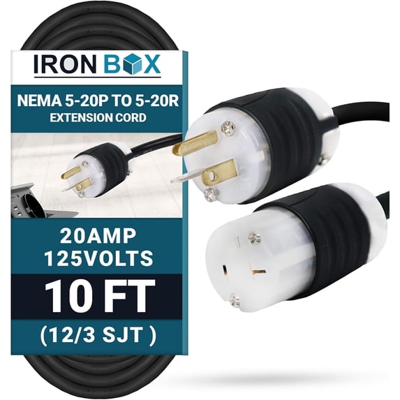 Extension Cord - 20A, 125V, 12/3 SJT - Heavy Duty Outdoor Generator ...