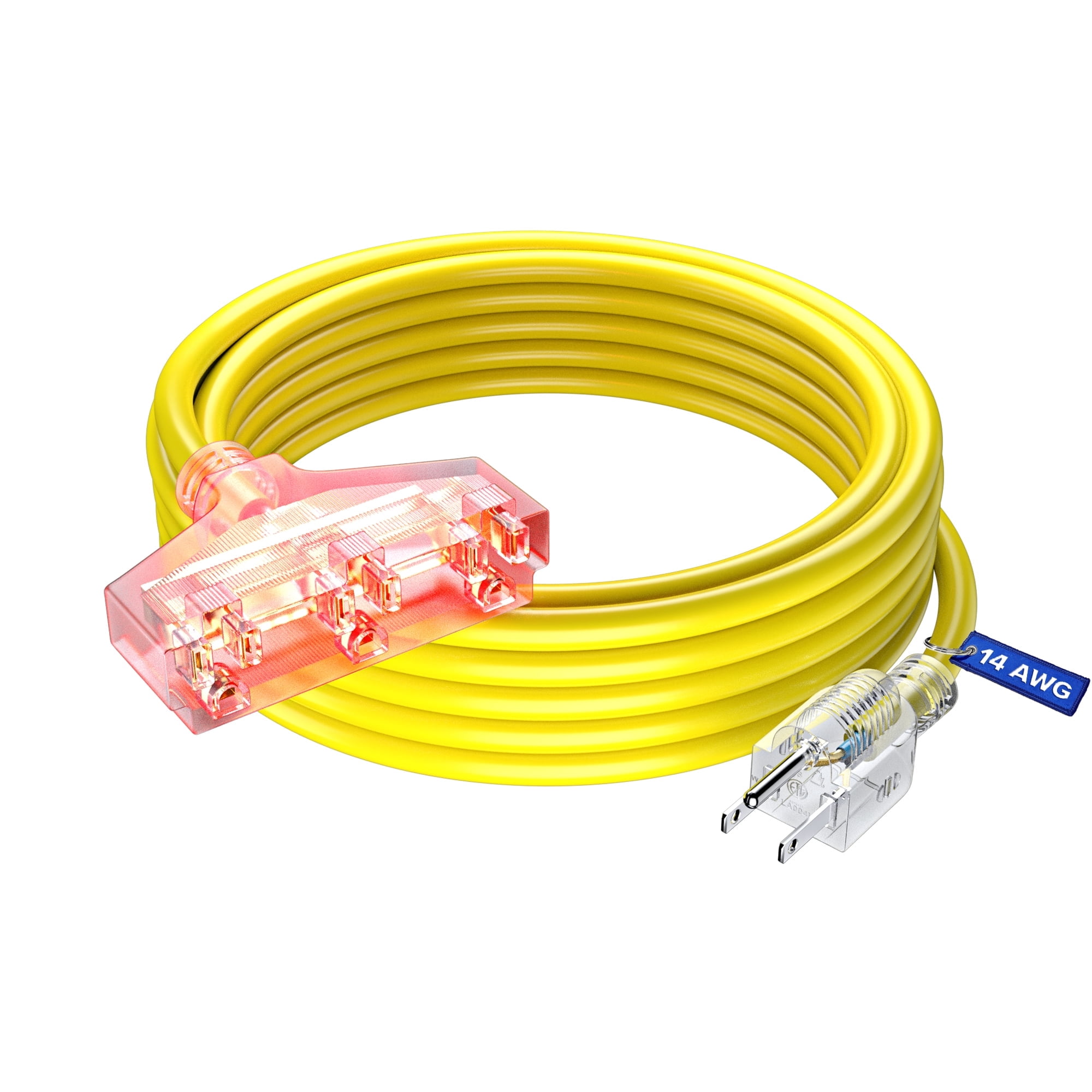 Extension Cord 25 ft, Extension Cord with Multiple Outlets, SJTW 14 ...