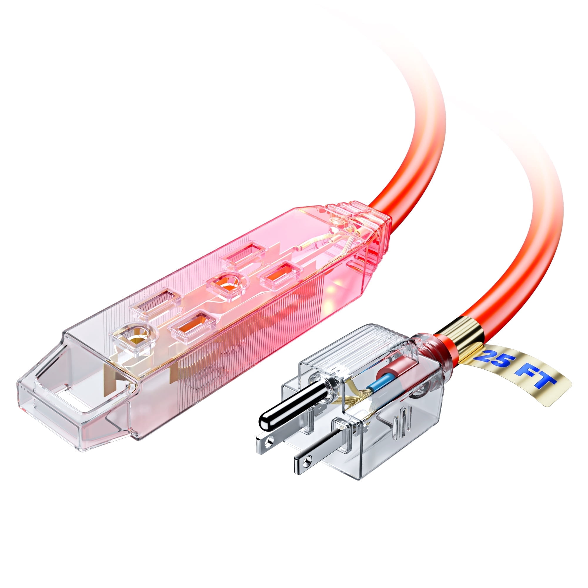 Extension Cord 25 ft, Extension Cord with Multiple Outlets and Lit Ends ...