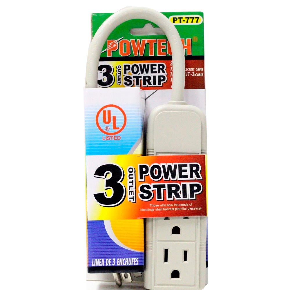 Extension Cord 3 Outlet Power Strip Grounded Office Home 125V 60Hz 13A ...