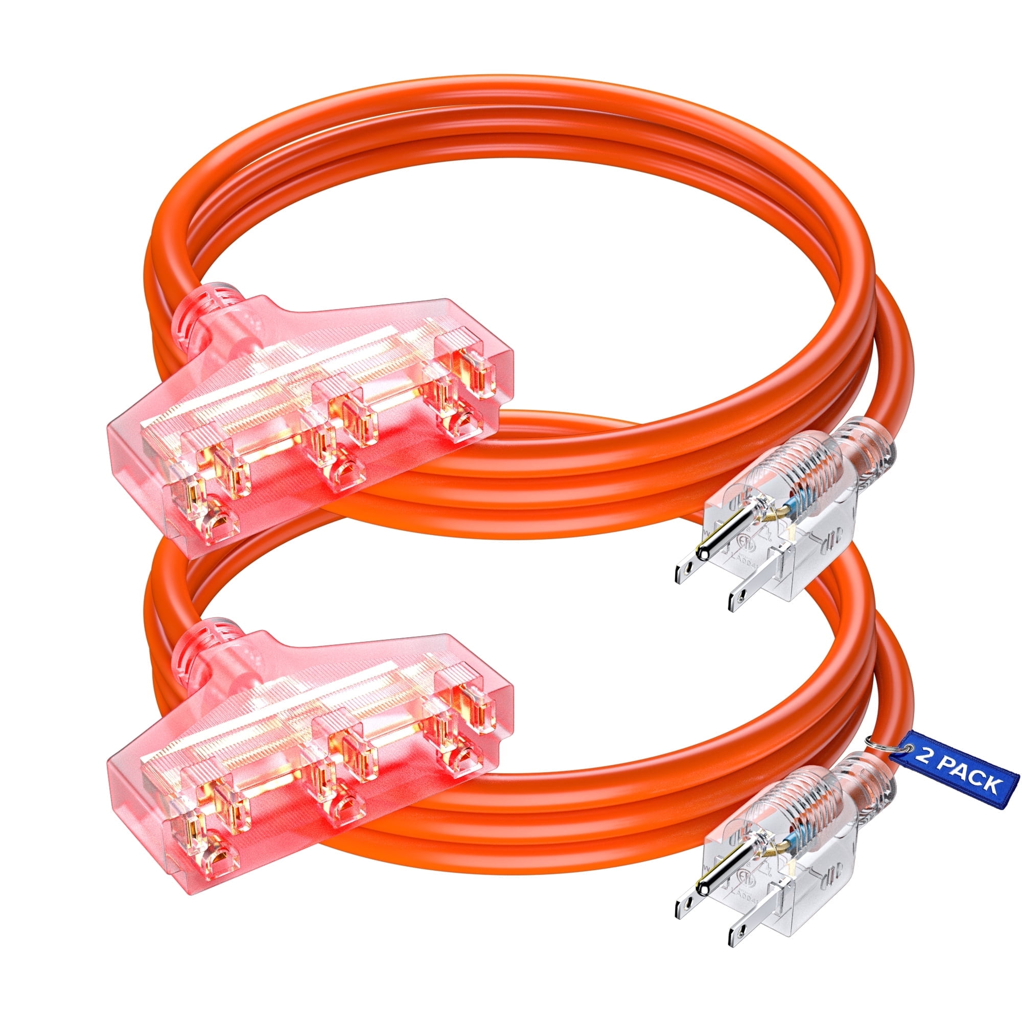 Extension Cord 3 ft, (2 Pack) Extension Cord with Multiple Outlets ...