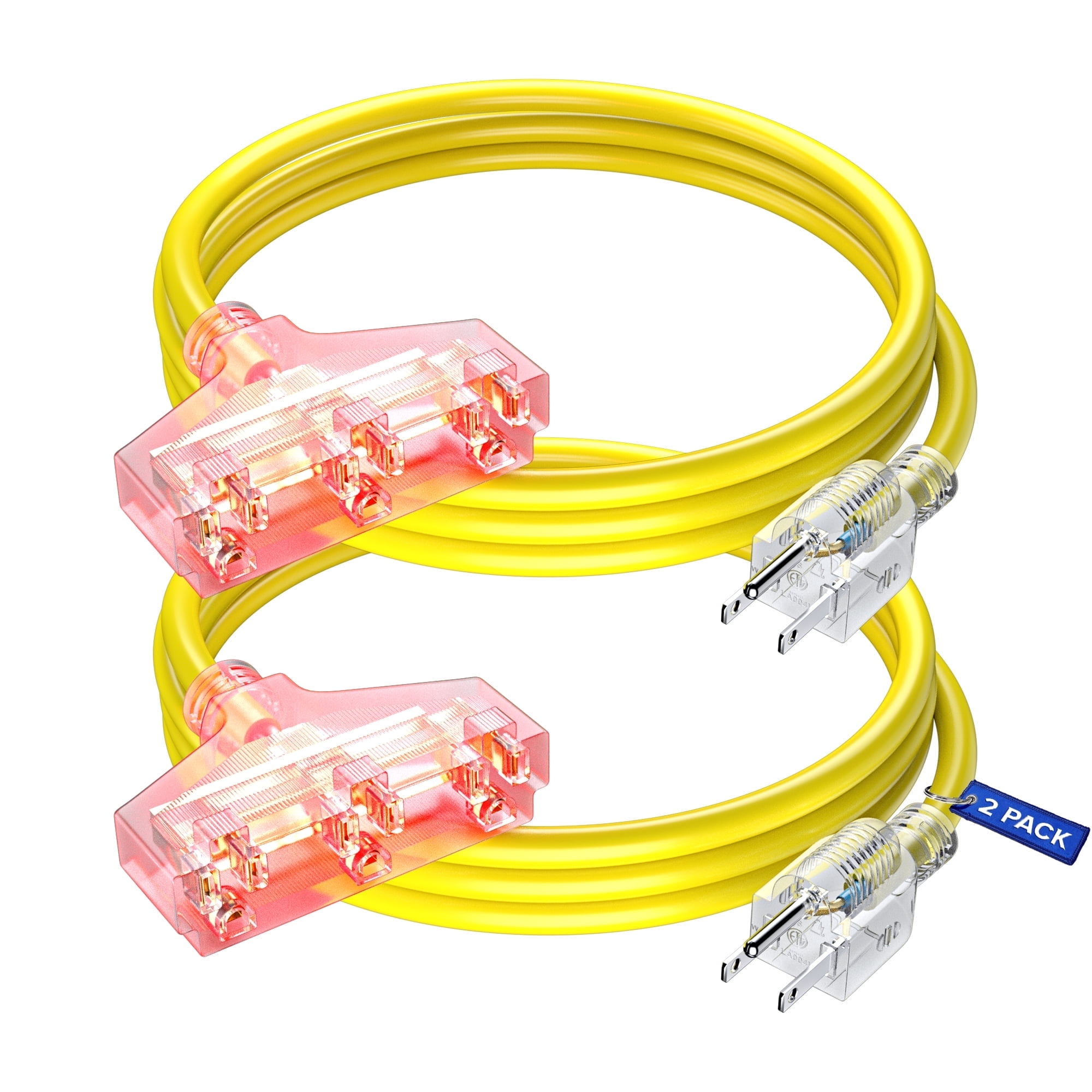 Extension Cord 3 ft, (2 Pack) Extension Cord with Multiple Outlets ...