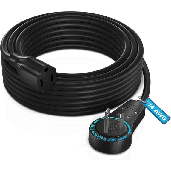 Extension Cord 30 Ft - 360? Rotating Flat Plug, 3-Prong Grounded, 14AWG ...