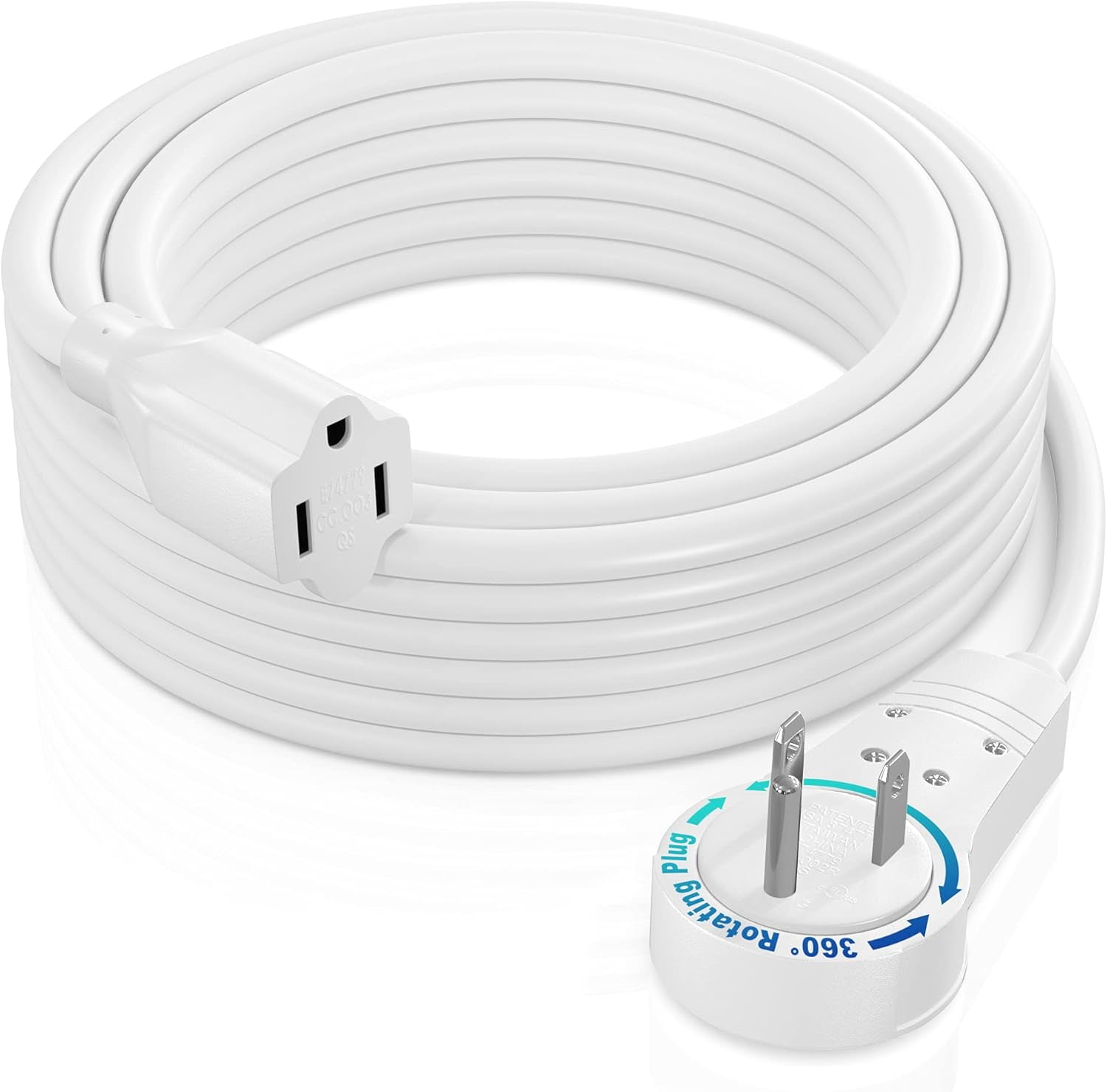Extension Cord 30 Ft - 360? Rotating Flat Plug, 3-Prong Grounded, 14AWG ...