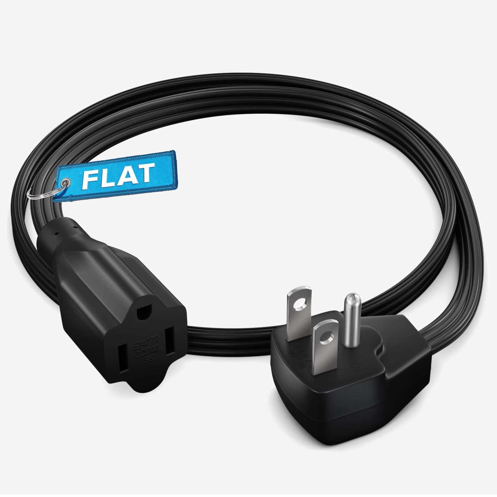 Extension Cord Heavy Duty 1 Foot Flat Wire 3-Prong Flat Plug 14 AWG ...