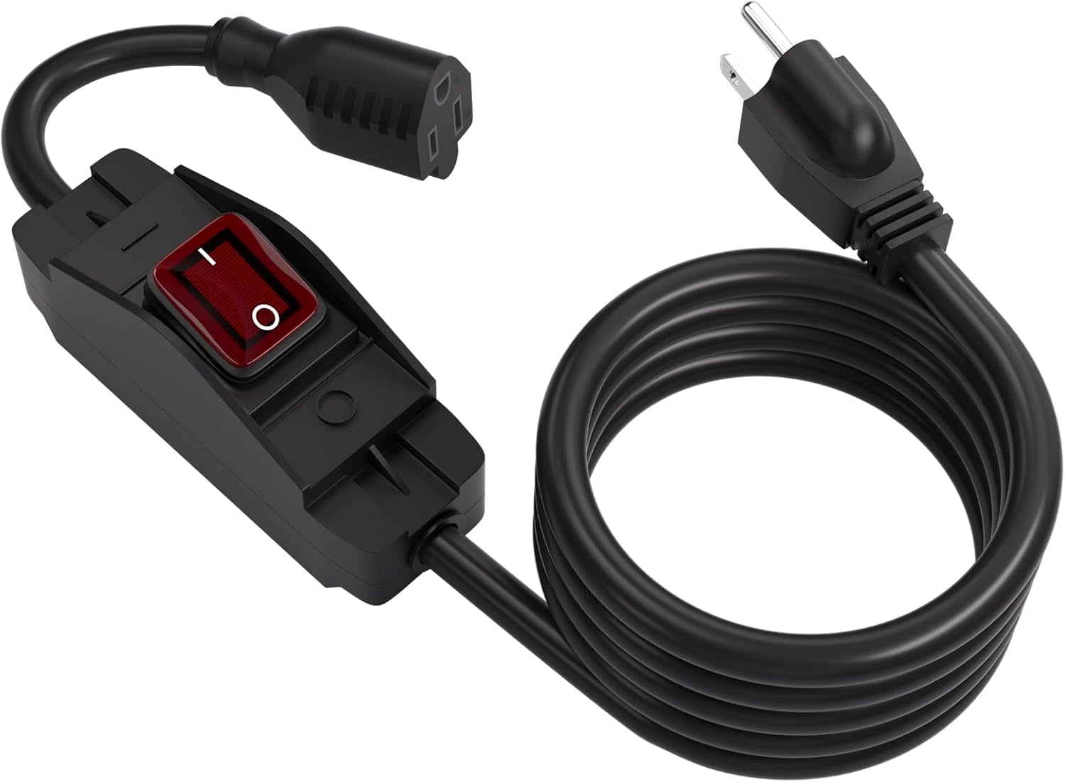Extension Cord Near Waterproof Switch 3-Prong Outdoor 1875W Black Heavy ...
