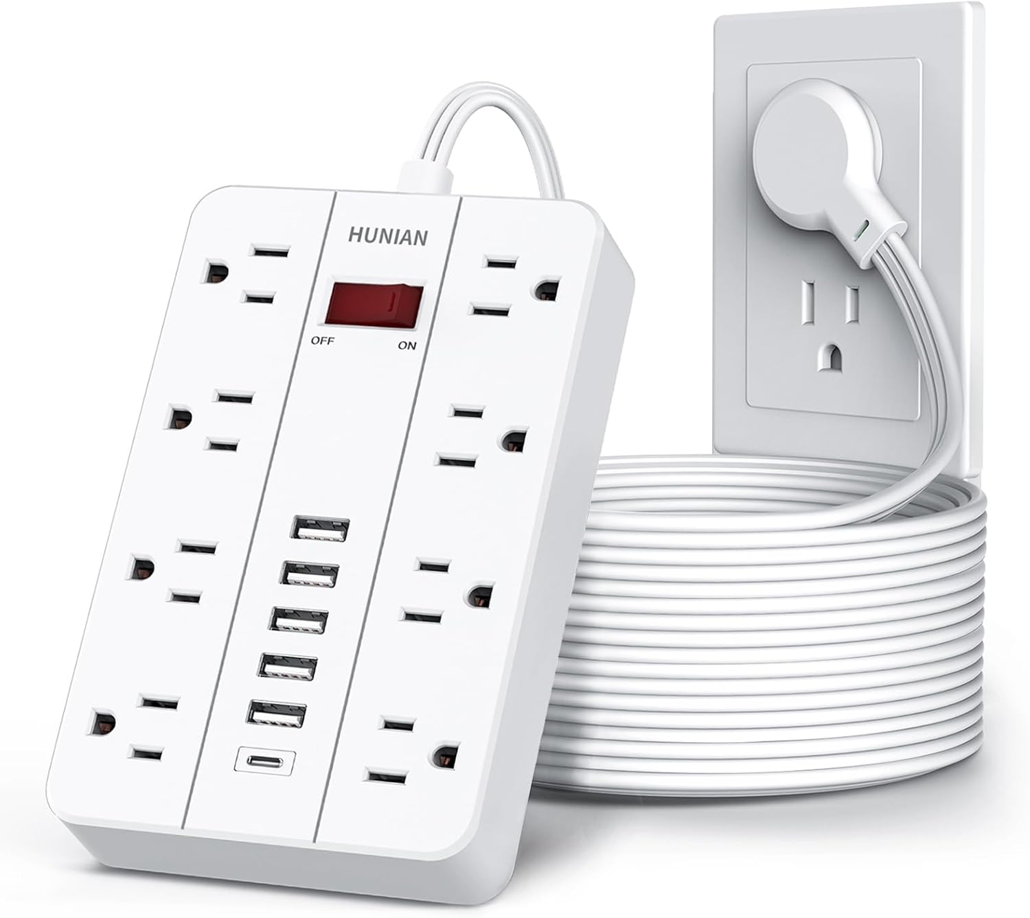 Extension Cord Power Strip Surge Protector 15 Ft, Flat Plug with 8 ...