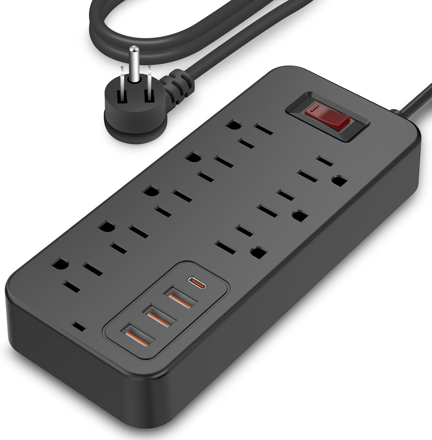 Extension Cord Surge Protector Power Strip - Flat Plug Braided Power ...
