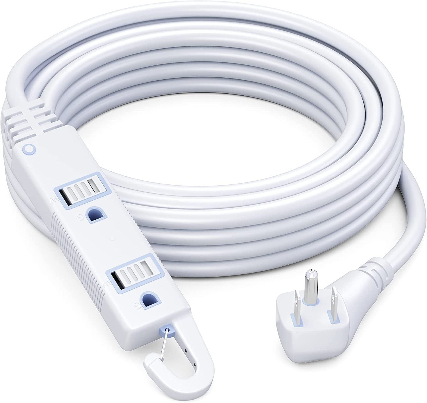 Extension Cord White 25 Ft with Automatic Closing Hook, Multi Outlet ...
