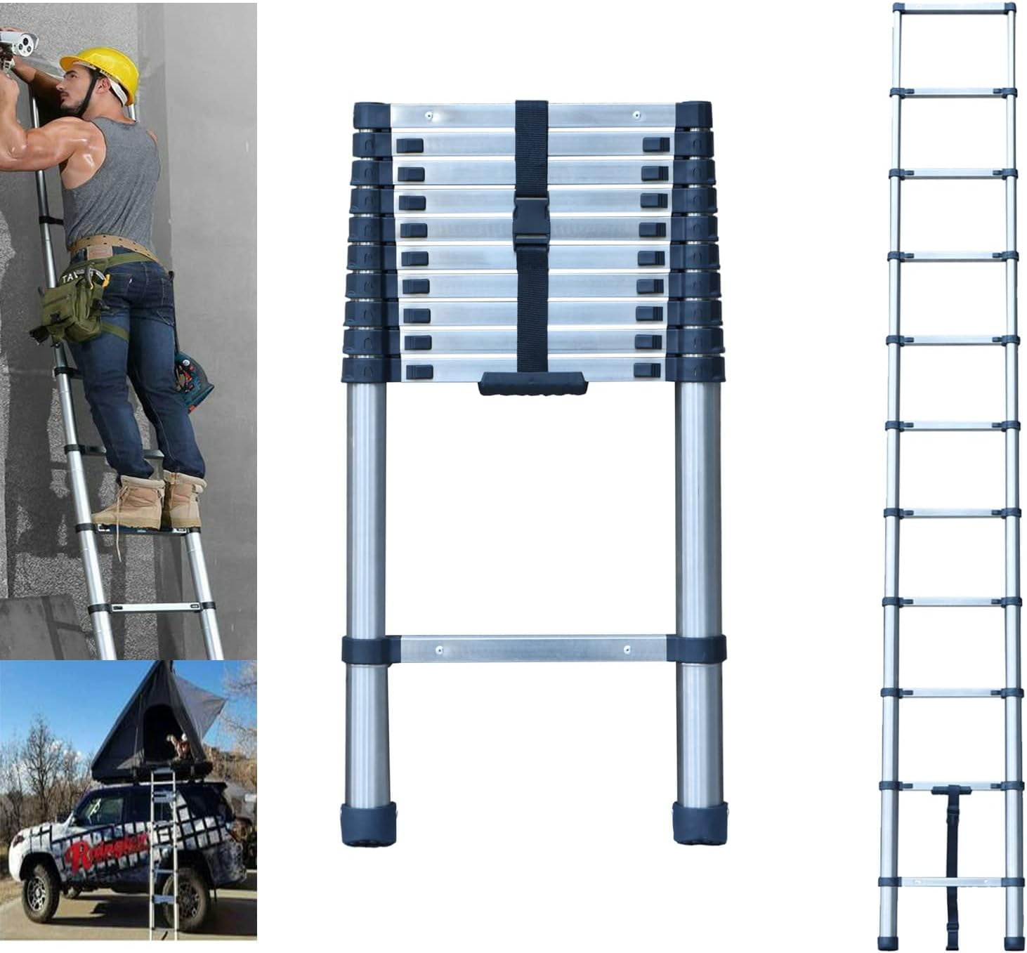 Extension Ladder 10 FT Telescoping Ladder Folding Ladder Stainless ...