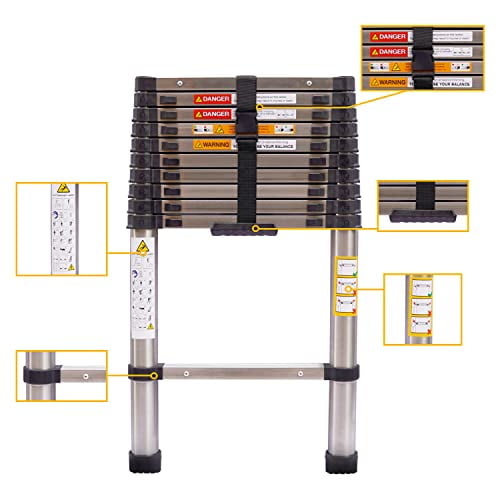 Extension Ladder 12.5ft Telescoping Folding 13 Steps Multi-Purpose ...