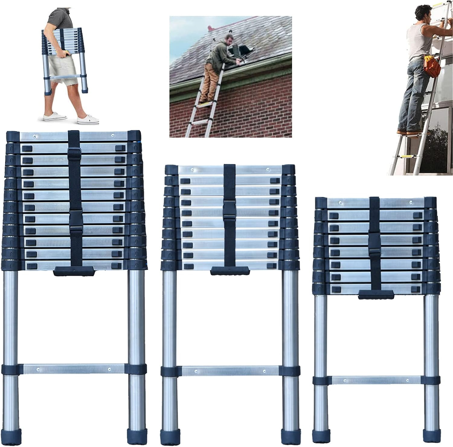 Extension Ladder 12 FT Telescoping Ladder Folding Ladder Stainless ...
