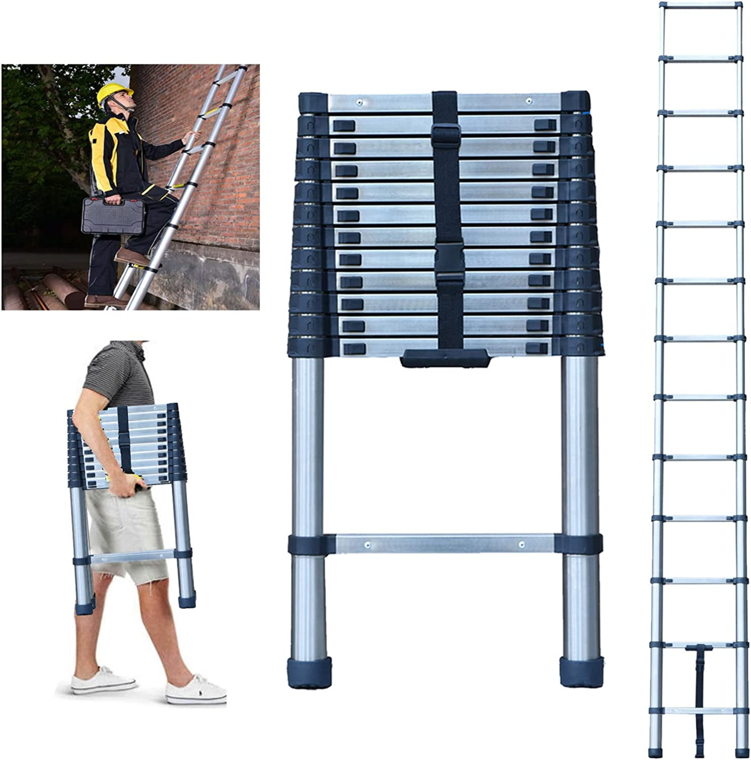 Extension Ladder 12 FT, Telescoping Ladder Stainless Steel Roof Ladder ...
