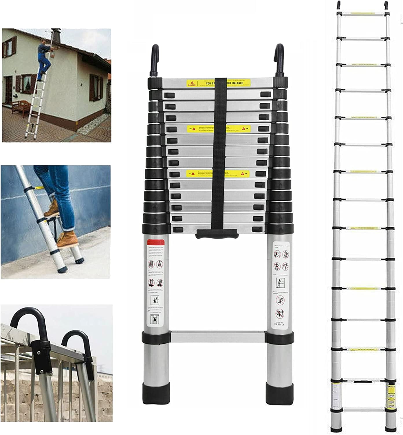 Extension Ladder 14.4ft with Detachable Hook Folding Ladders for Home ...