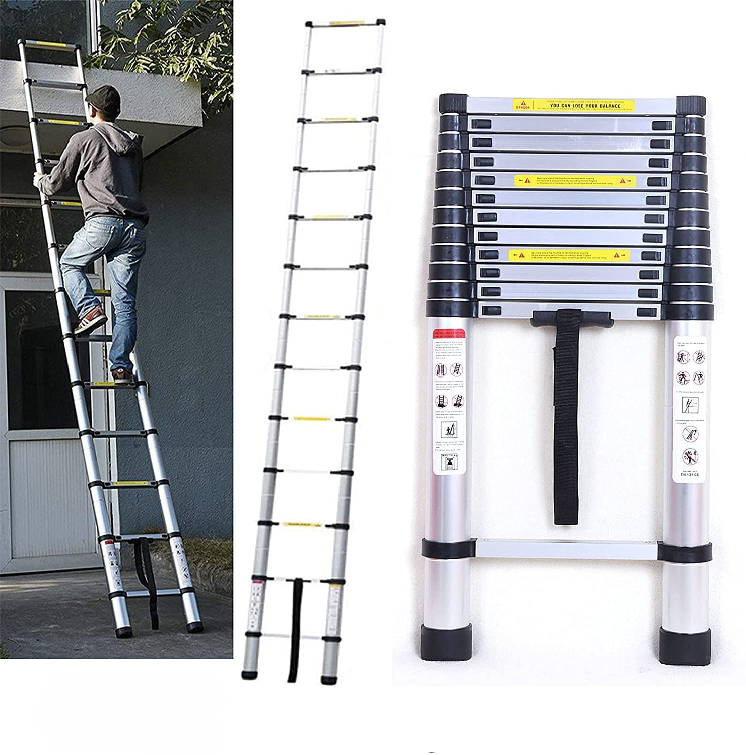 Extension Ladder 16.5ft Telescoping Ladder Aluminum Ladder 5m, Foldable ...