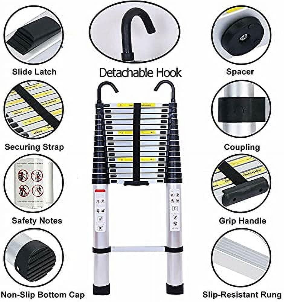 Extension Ladder 20.34 FT Telescoping Ladder with 2 Detachable Hooks ...