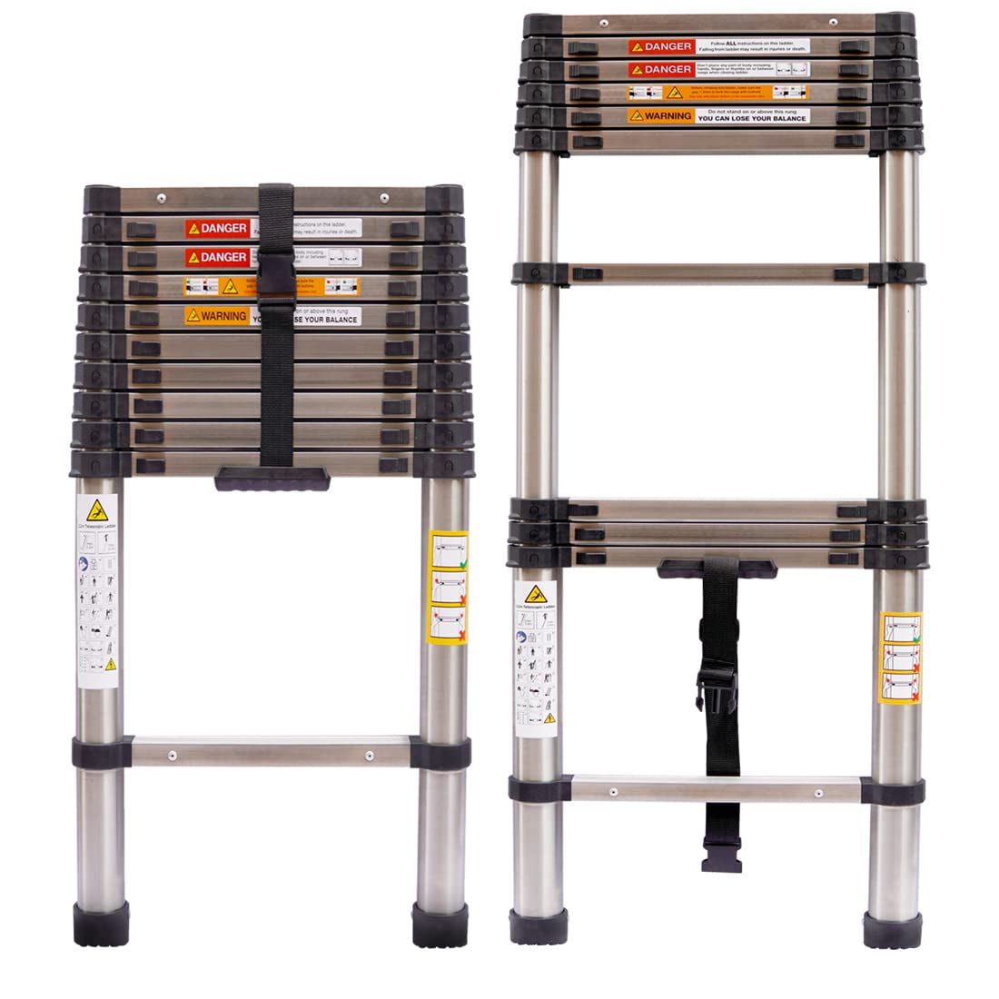 Extension Ladder 3.2M Stainless Steel Folding Ladder with Non-Slip Feet ...