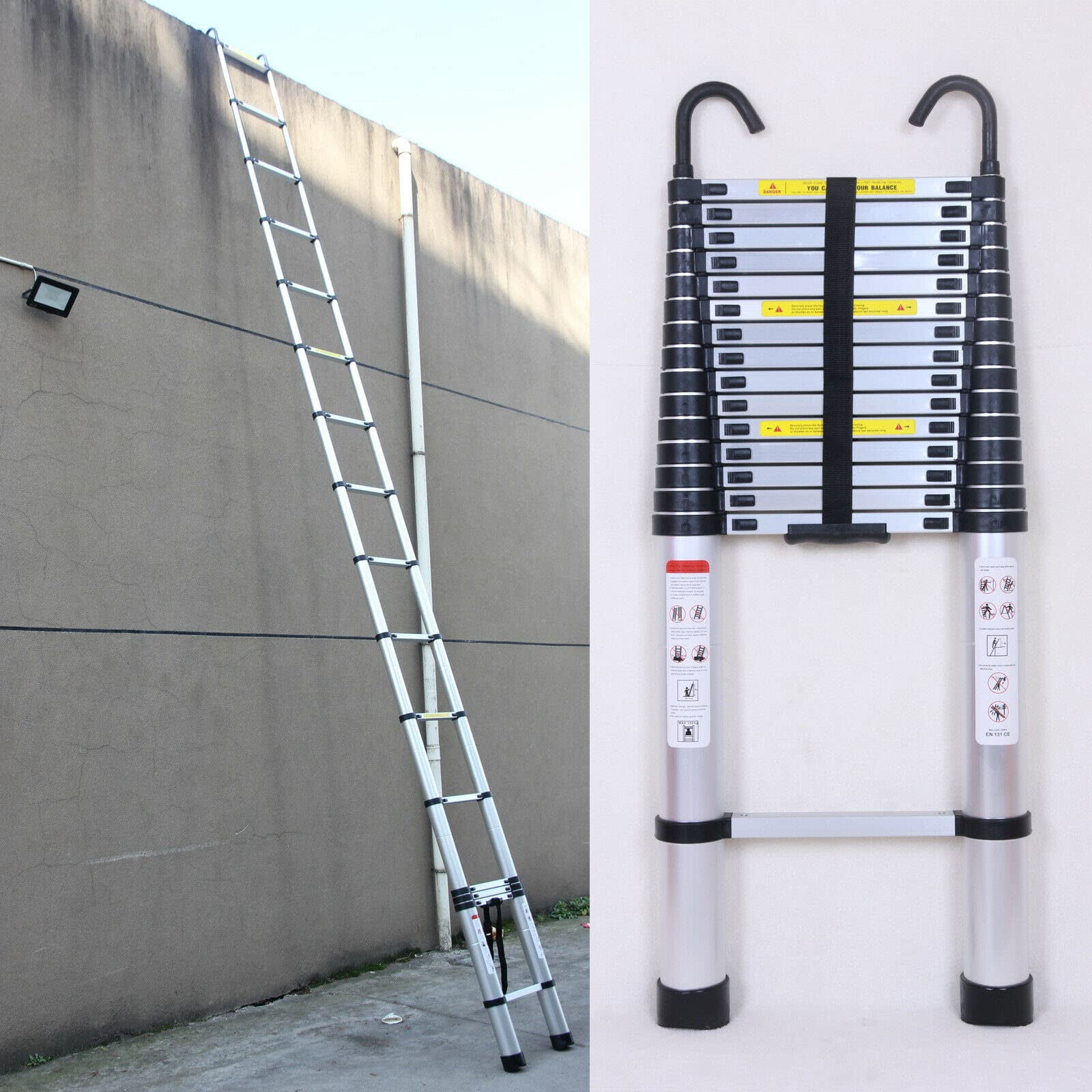 Extension Ladder 4.4M14.5FT Telescopic Ladder 330LB Maximum Load ...