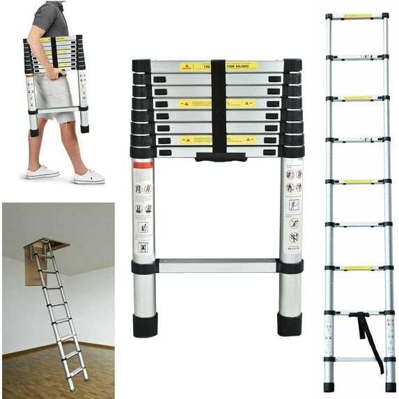 Extension Ladder, 8.5 FT Aluminum Telescoping Ladder, Lightweight ...
