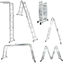 SKYSHALO Collapsible Ladder, 18.5 FT Aluminum, Easy One-button ...