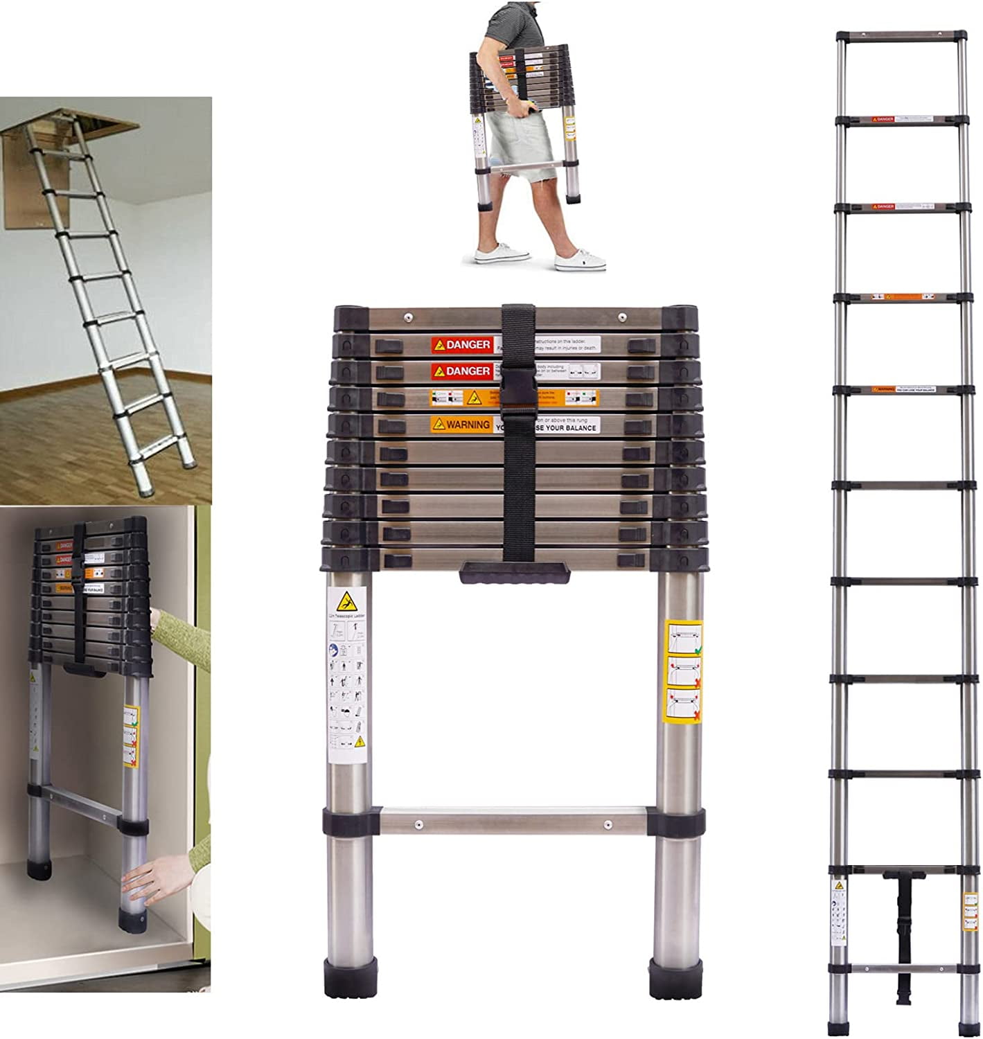 Extension Ladder Telescoping Ladder 10 FT Ladders for Home, Collapsible ...
