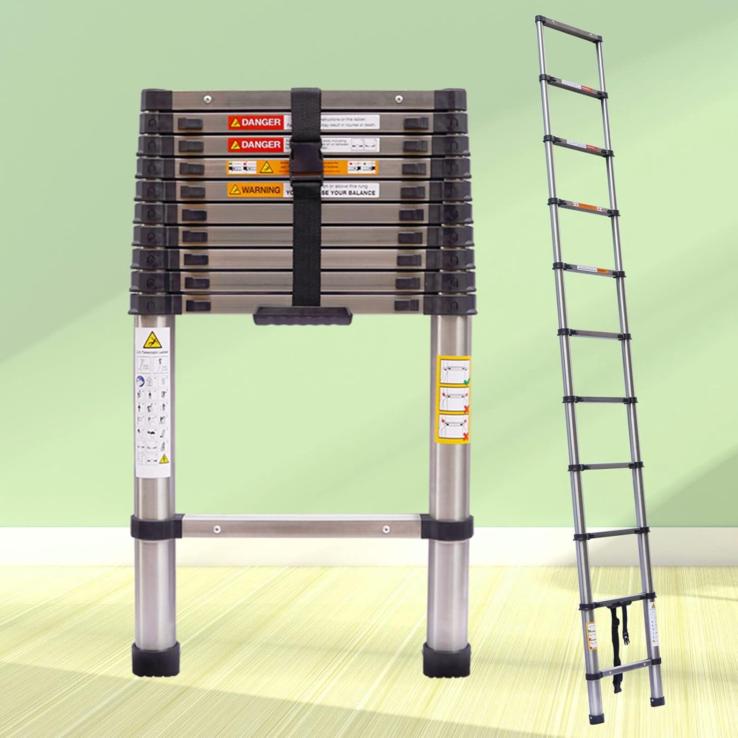 Extension Ladder Telescoping Ladder 10.5FT Stainless Steel Straight ...