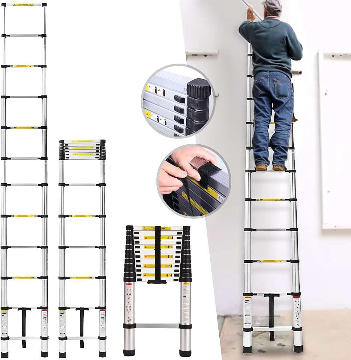 Extension Step Ladder 12.5FT Aluminum Telescopic Lightweight Loft ...