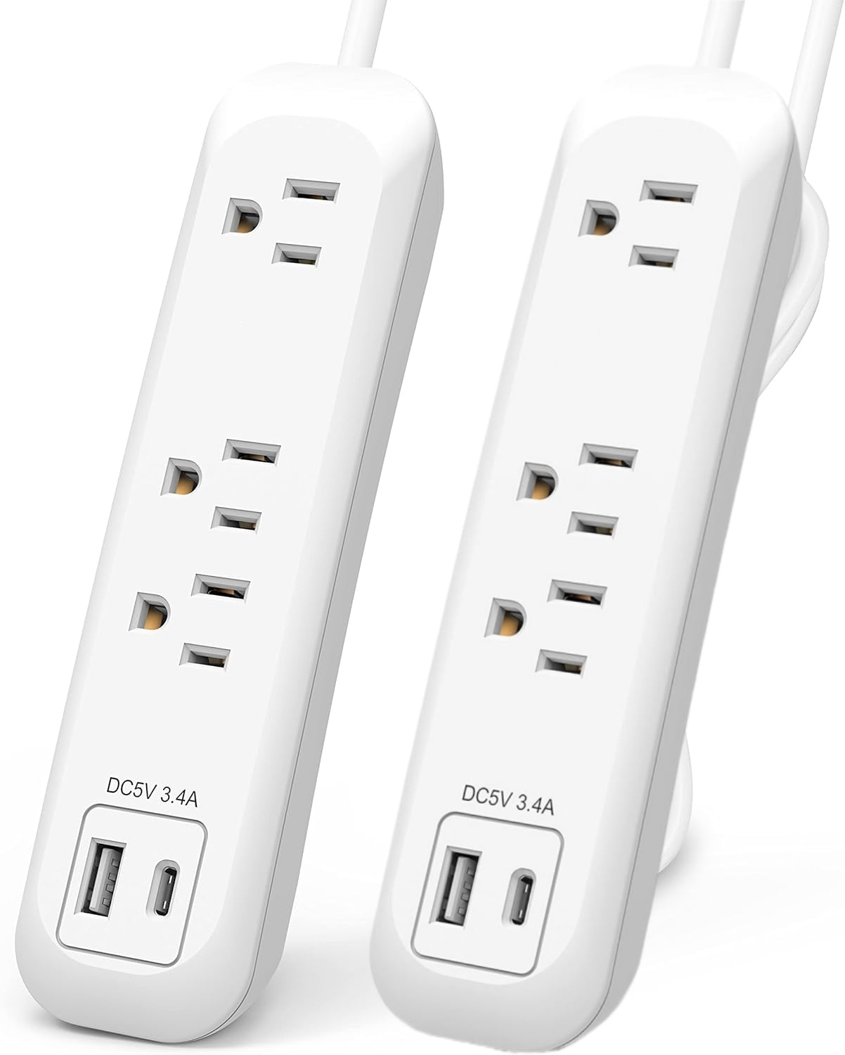 Extension cord 3 Outlets with 2 USB Ports, Small Power Strip wiUSB-A ...