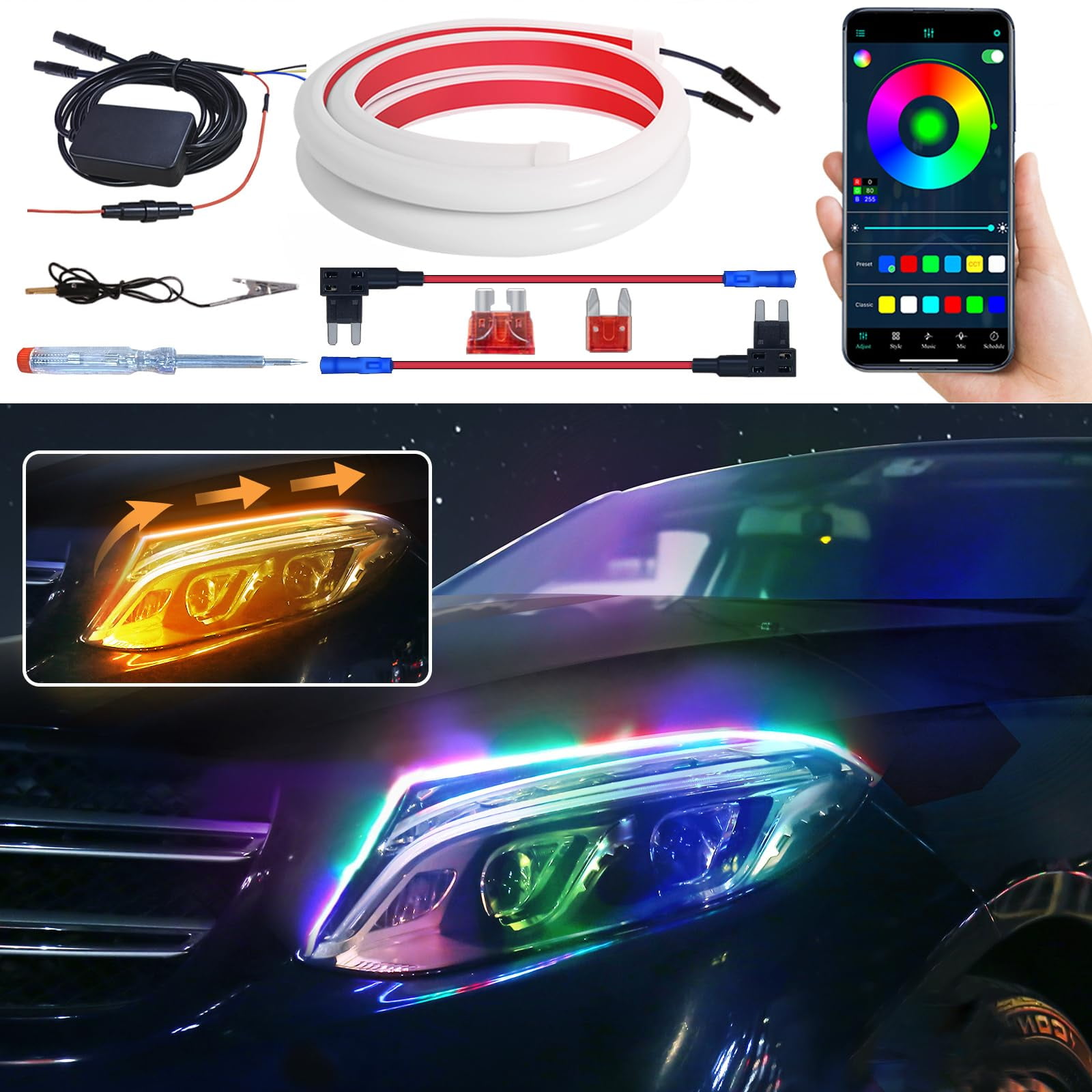 Exterior DRL Daytime Running Lights Strip with App & Remote Control ...
