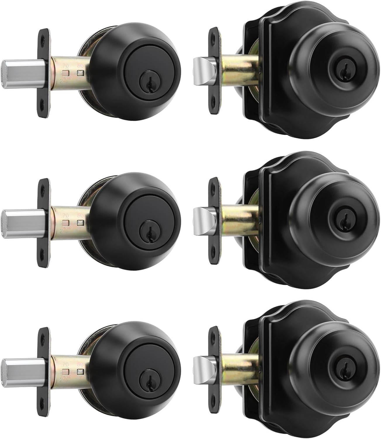 Exterior Deadbolt and Keyed Entry Black Door Knob Set, Keyed Entry ...