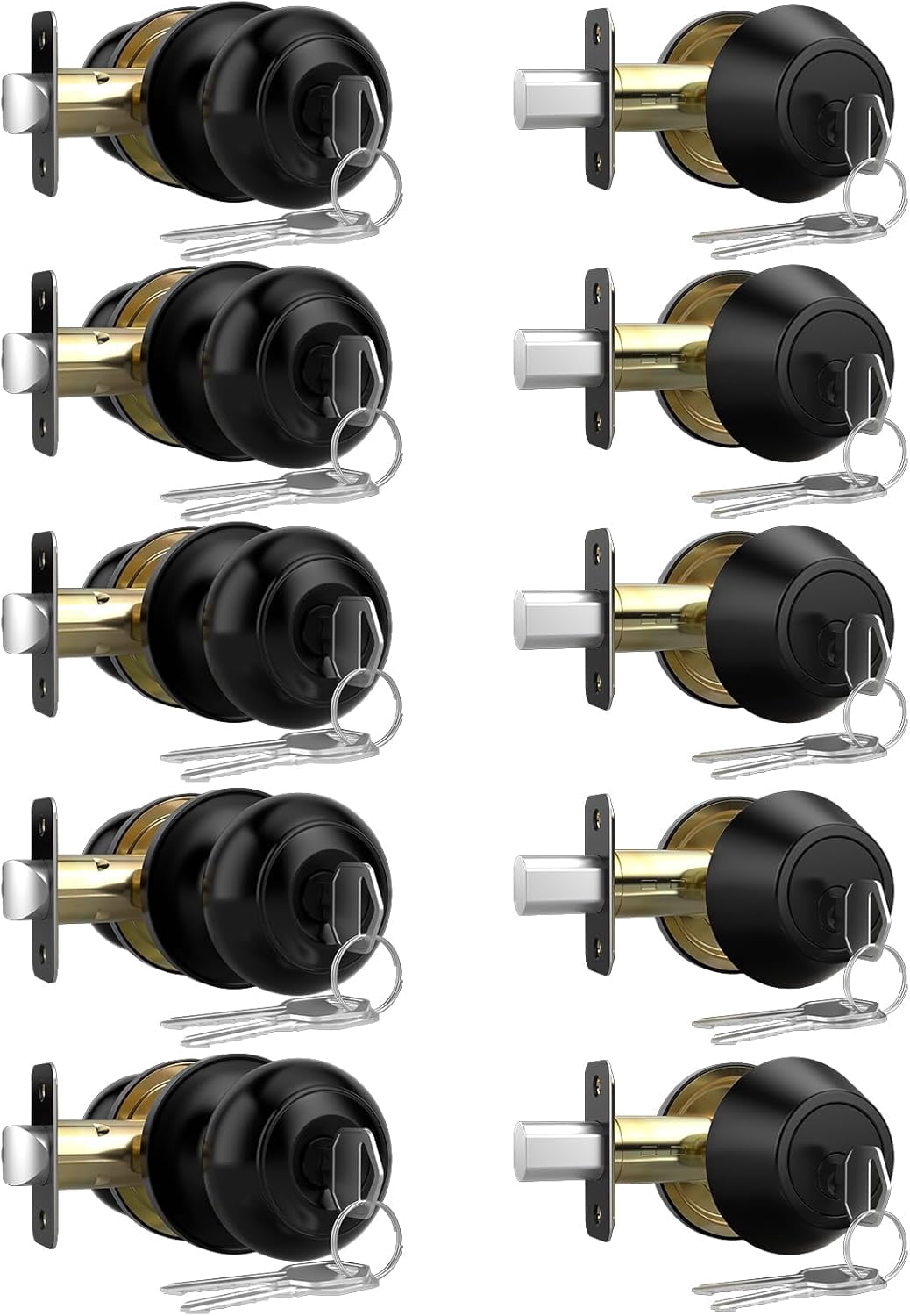 Exterior Door Knob with Key for Front Door Lock Set, 5 Pack Keyed Alike ...