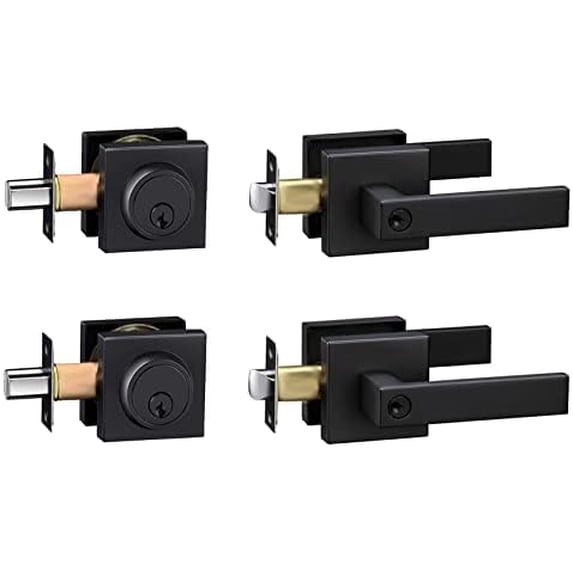 Exterior Door Lock Set,Combo Lock-Heavy Duty Black Door Handle and ...