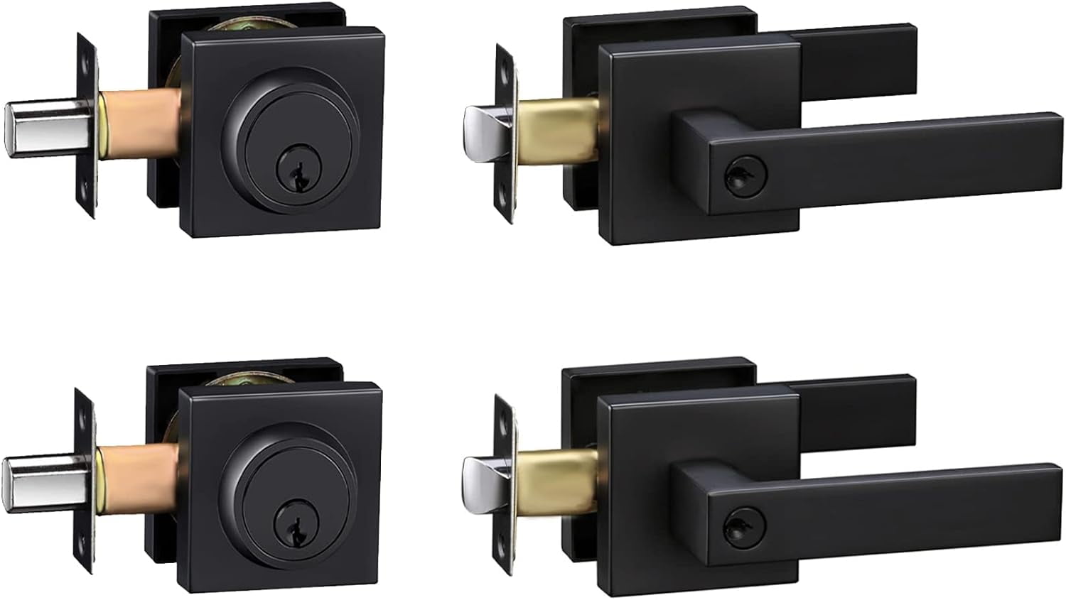 Exterior Door Lock Set,Combo Lock-Heavy Duty Black Door Handle and ...