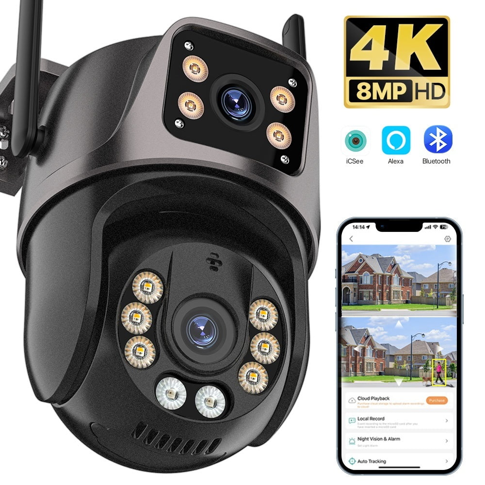 External 4K 8MP Waterproof WiFi Camera HD Dual Lens Auto Tracking Cam ...