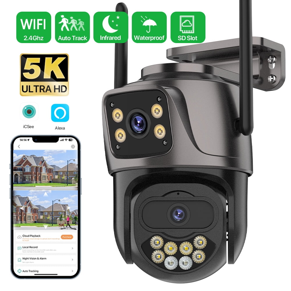 External 5K 10MP WiFi Dual Lens Camera 8MP Auto Tracking Security ...