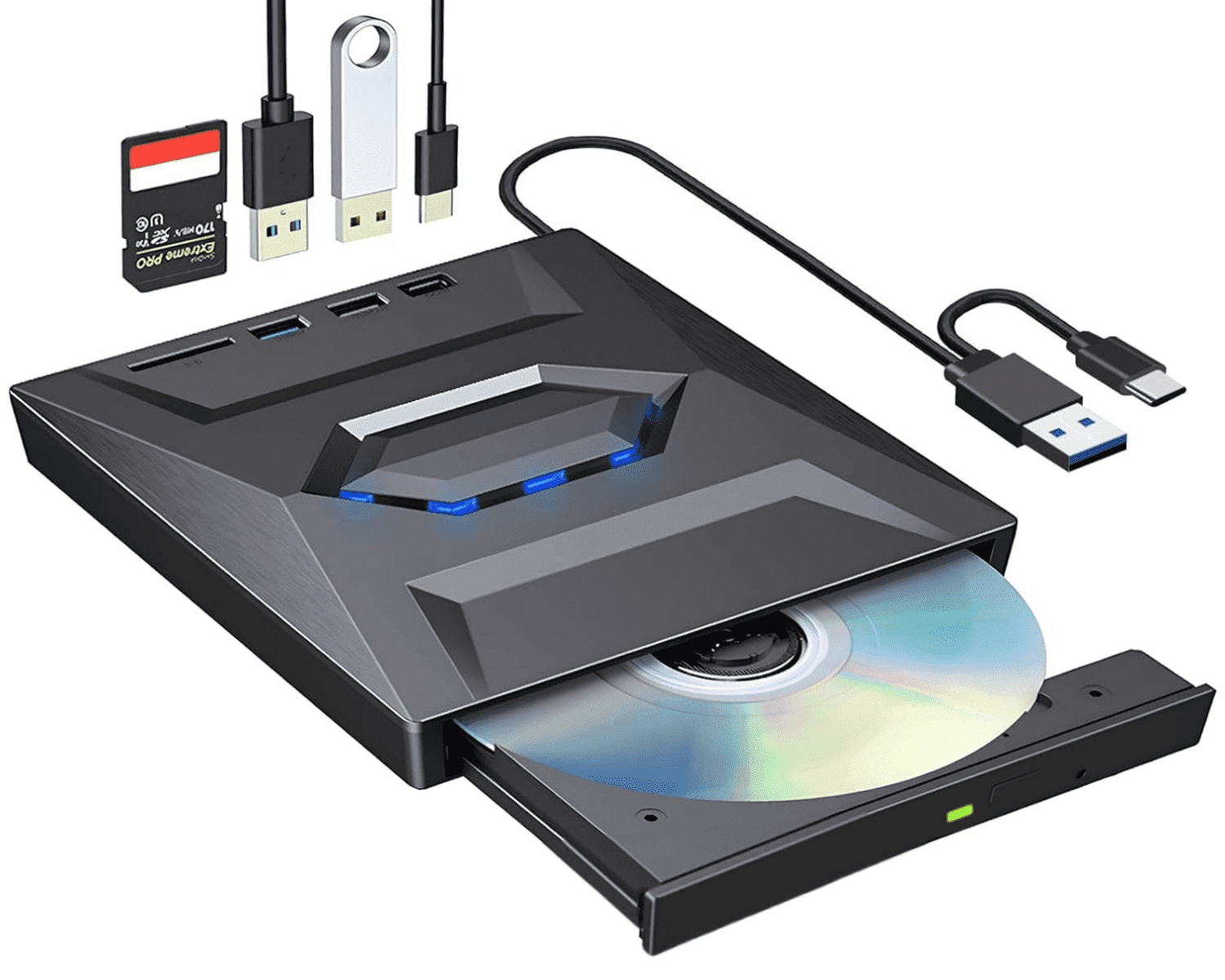 External CD DVD Drive for Laptop, 6-in-1 USB C Portable CD/DVD +/-RW ...
