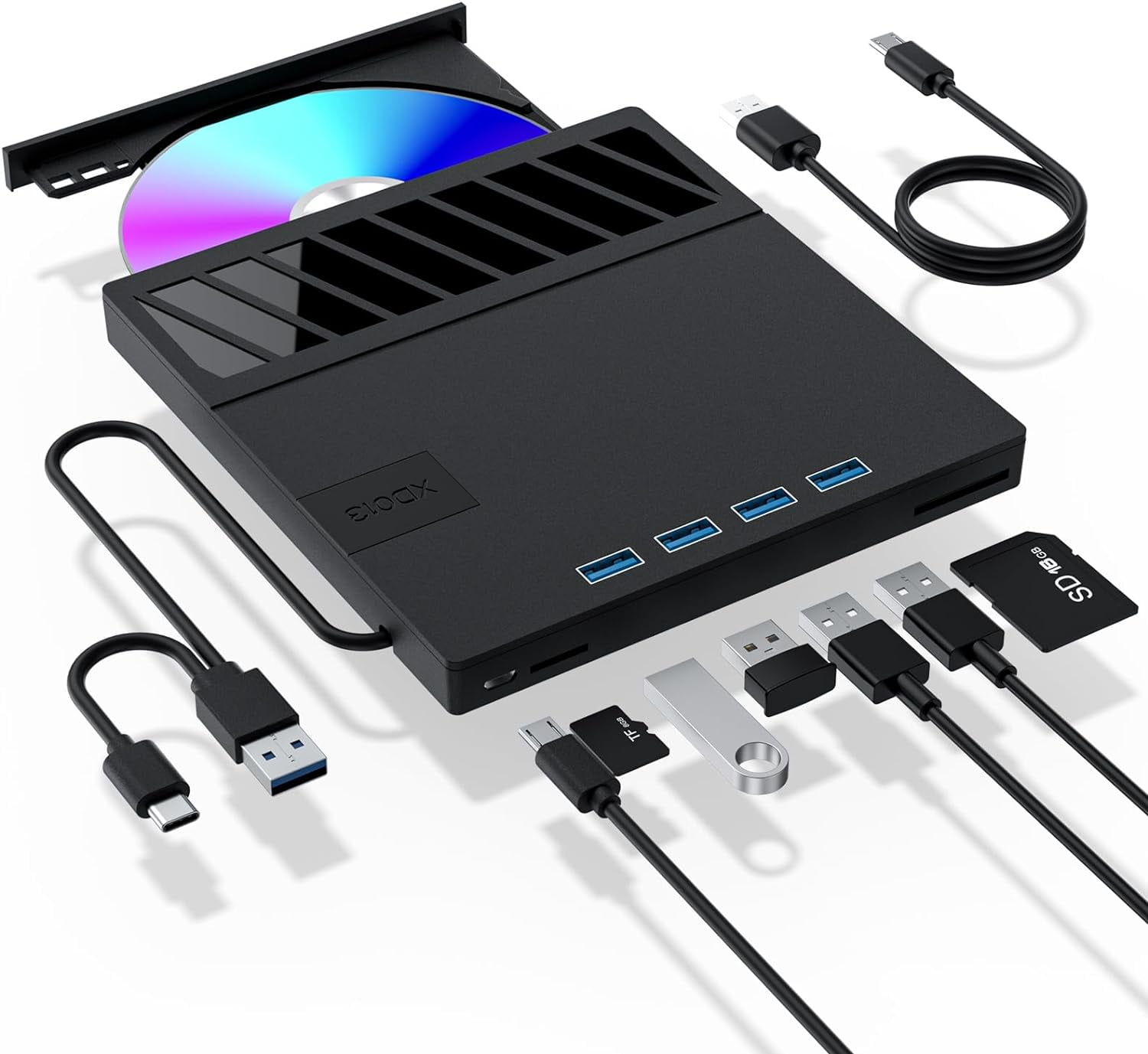 External CD/DVD Drive for Laptop, 7 in 1 USB Ultra-Slim Portable CD/DVD ...