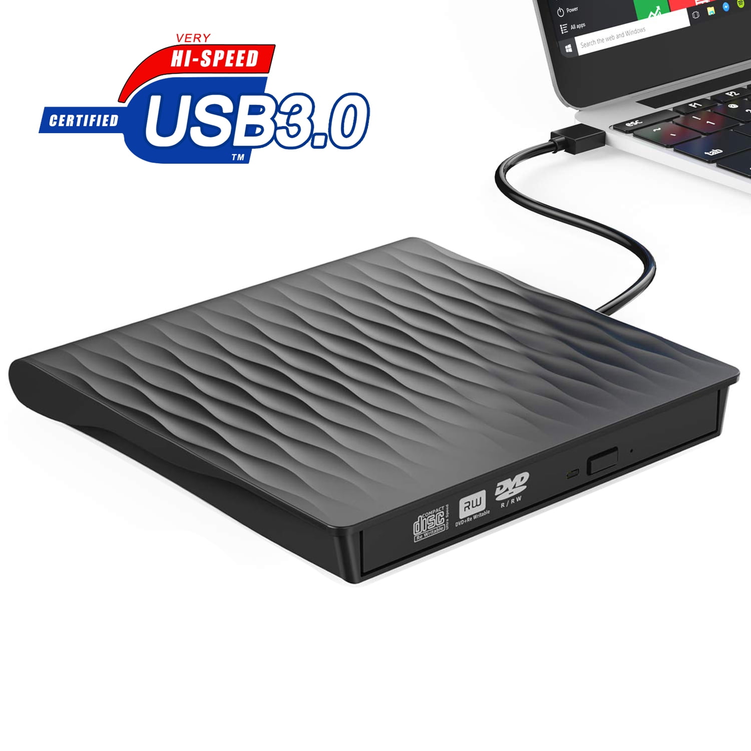 External CD DVD Drive, USB 3.0 Slim Portable External CD DVD Rewriter ...