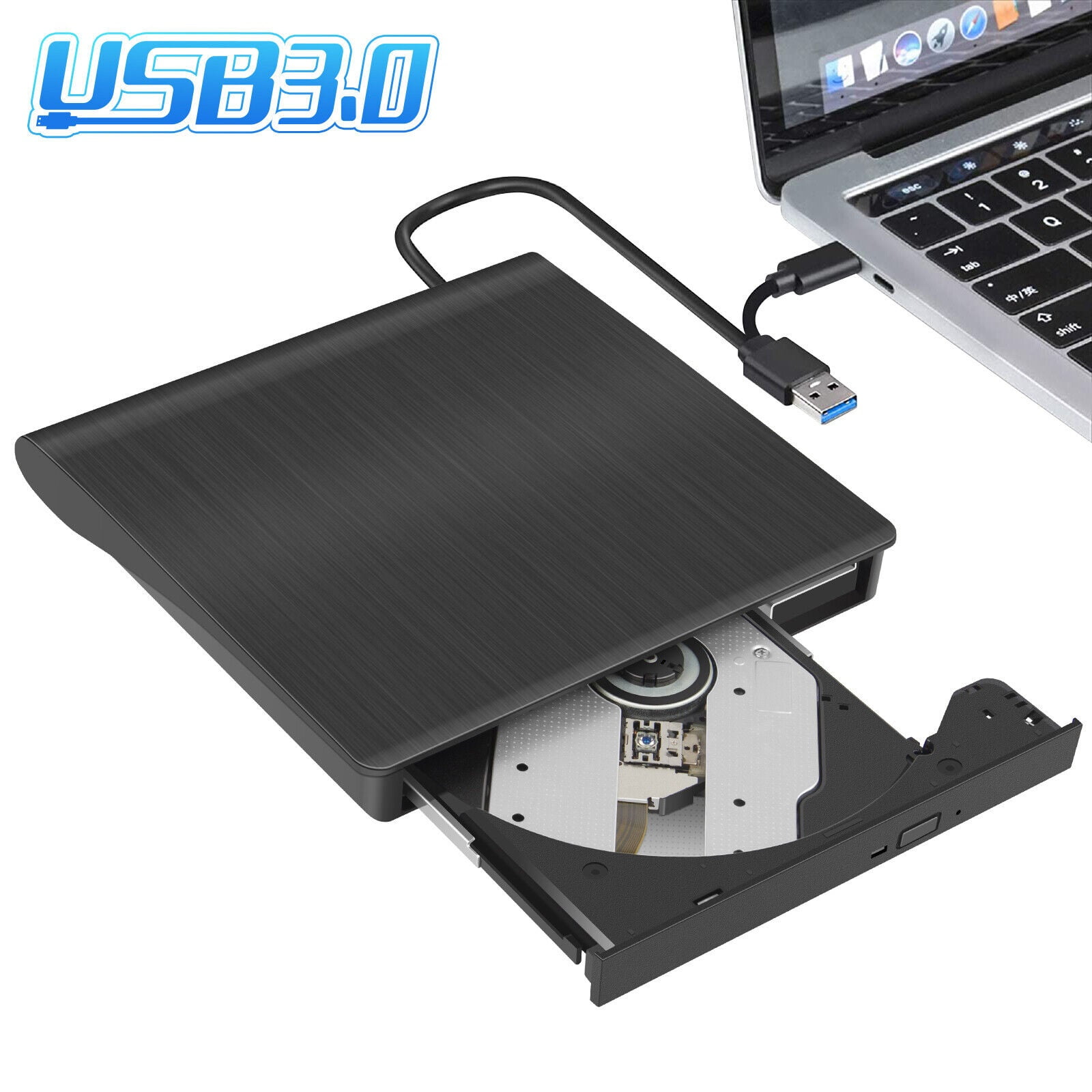 External CD DVD Drive USB-C+USB 3.0 Disc Player Burner Writer For ...