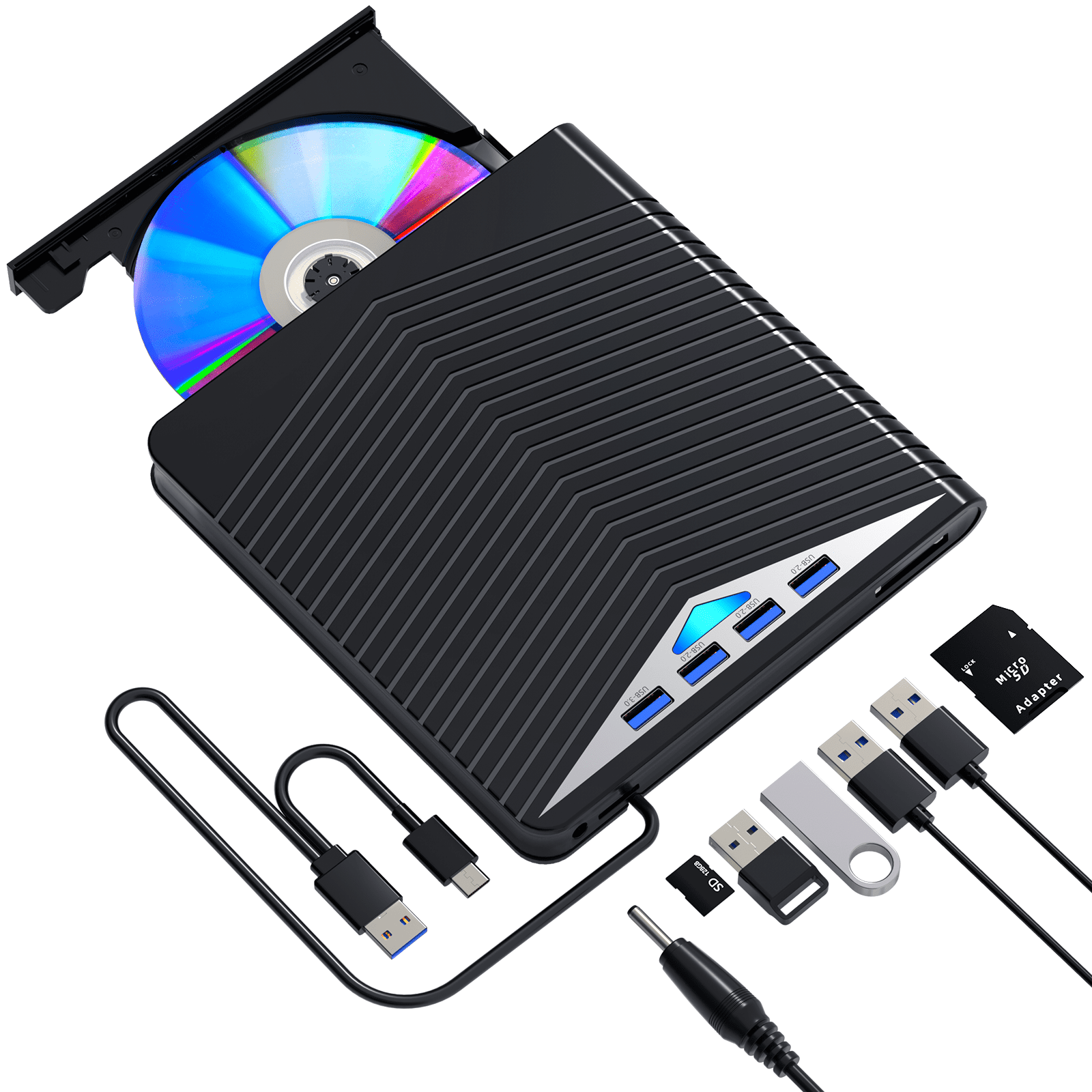 Aelrsoch 5 in 1 External Blu-ray Drive, USB 3.0 Type-C Blu-Ray Burner ...