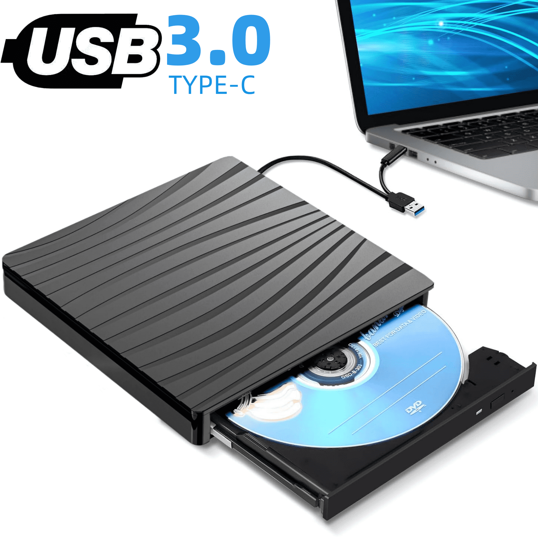External DVD Drive, Portable Optical CD DVD Drive Burner Reader, USB 3. ...