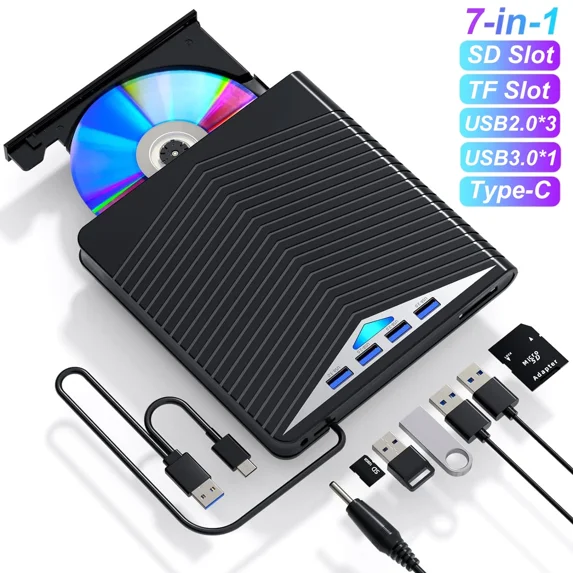 External DVD Drive, USB 3.0 CD Burner CD/DVD +/-RW Optical Drive, Slim ...