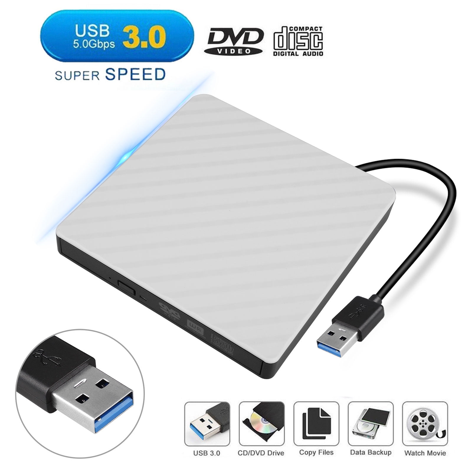 External DVD Drive USB 3.0, EEEkit Portable CD DVD +/-RW Optical Drive ...