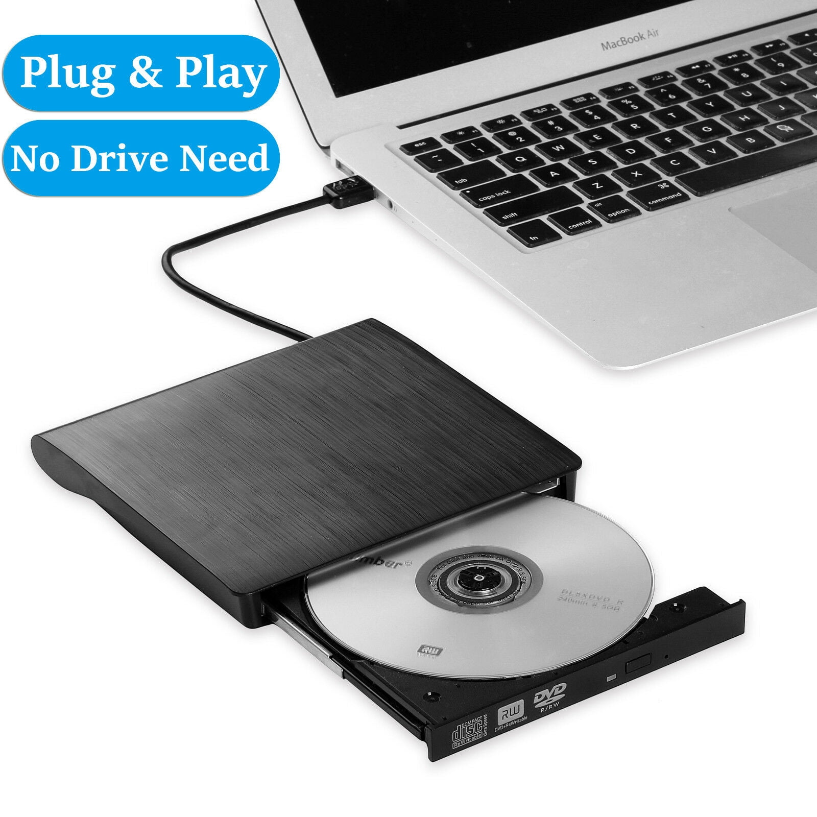 USB 3.0 External DVD Drive, CD/DVD-RW, DVD Player, CD ROM Burner for PC ...