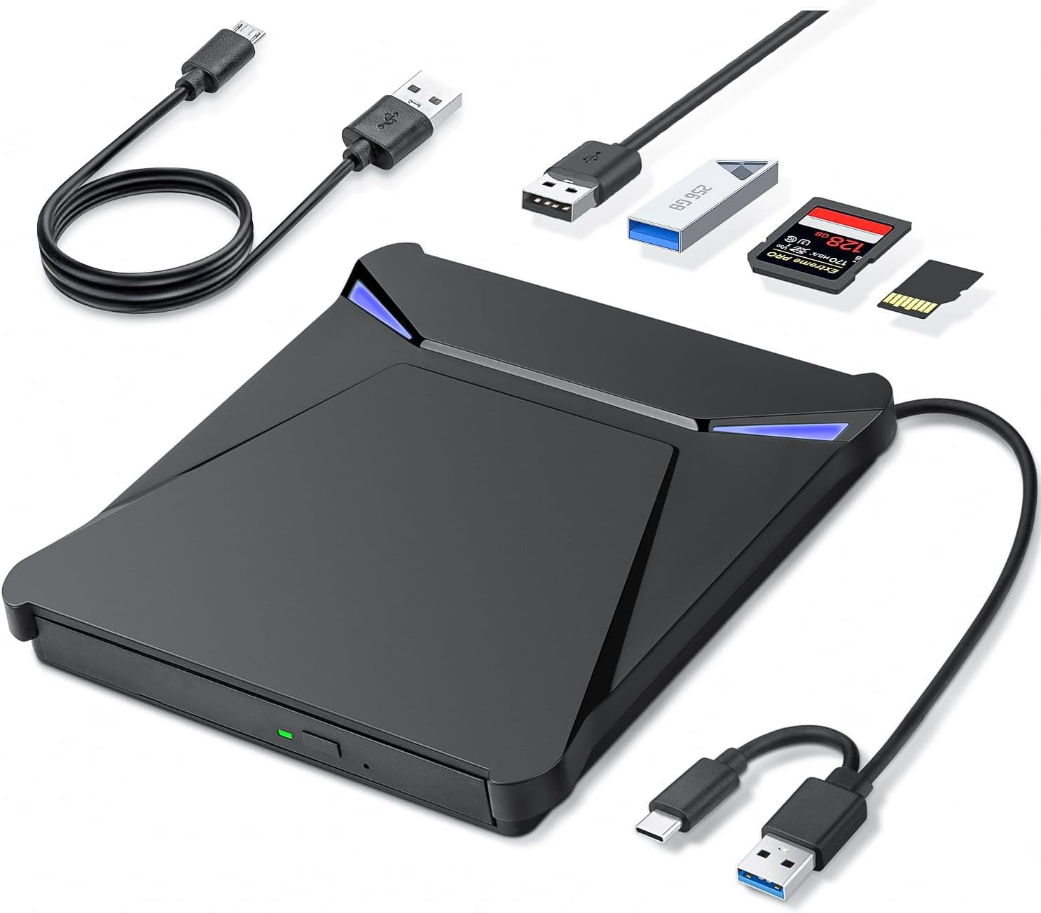 External DVD Drive, USB 3.0 Type-C Portable CD DVD Drive Burner Player ...