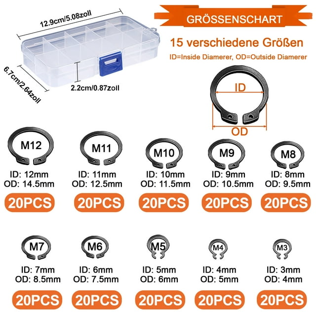 External Retaining Rings Assortment, Snap Rings Kit for Gear Shaft Axle ...