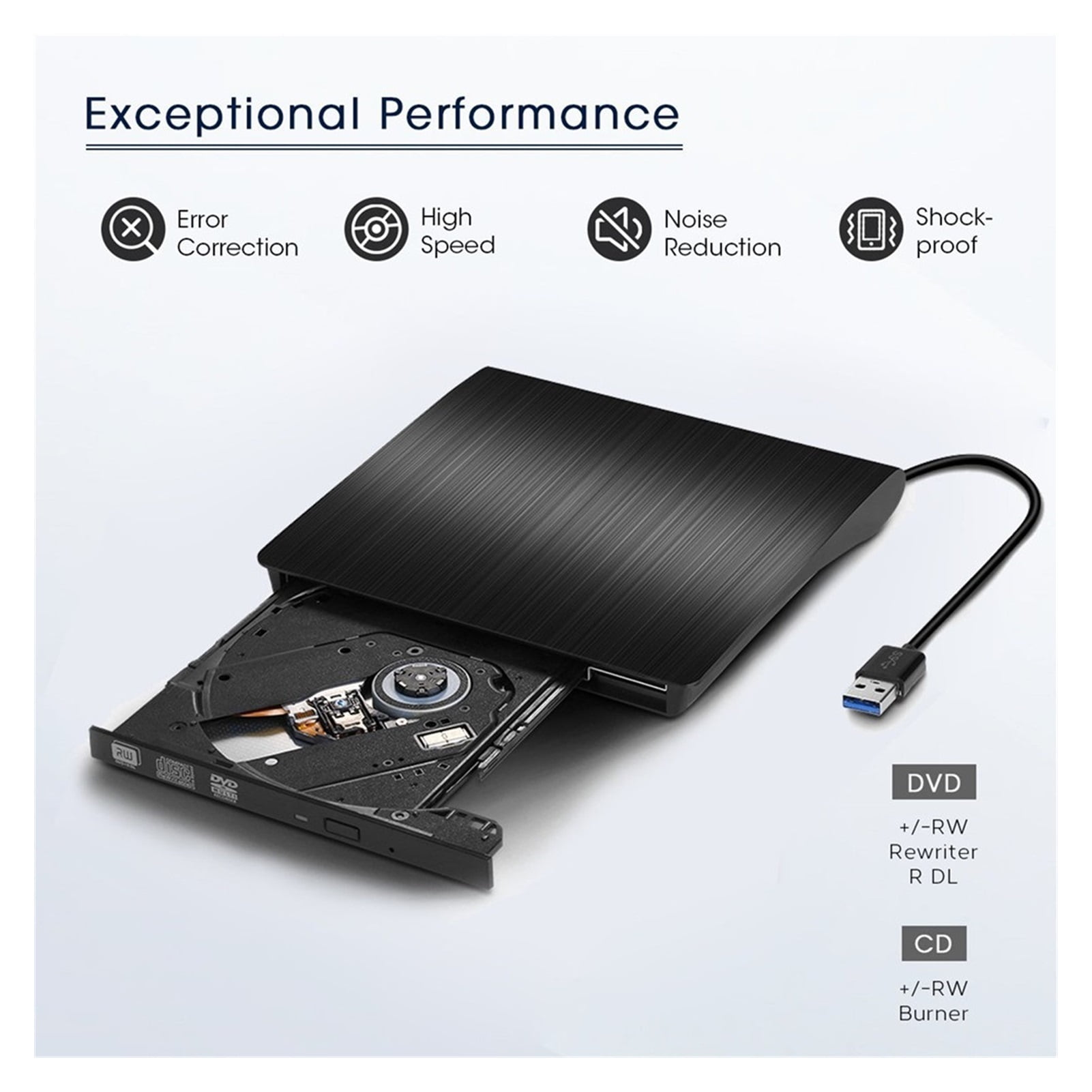 External USB 3.0 DVD Drive Portable CD DVD RW Drive Writer Burner ...